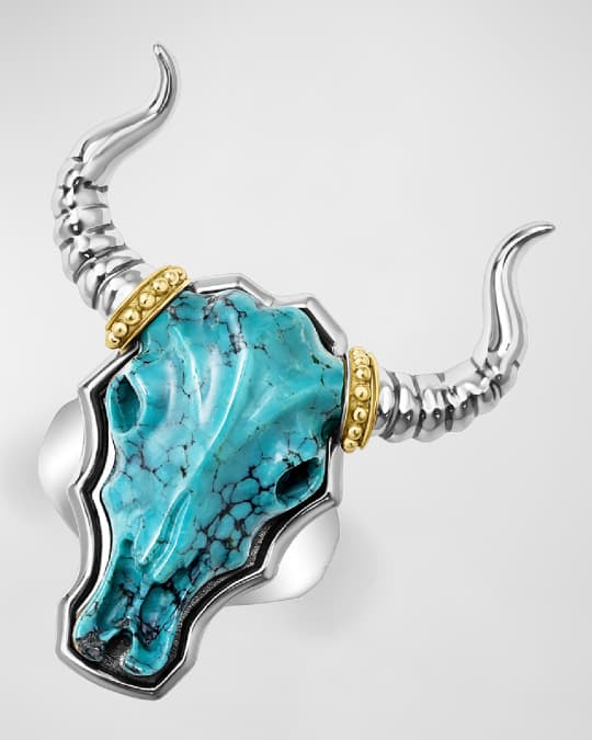 LAGOS Men's Sterling Silver and 18K Anthem Turquoise Longhorn Ring ...