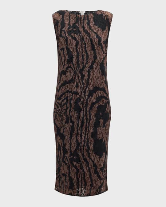 Lafayette 148 New York Abstract-Print Plisse Midi Dress | Neiman Marcus