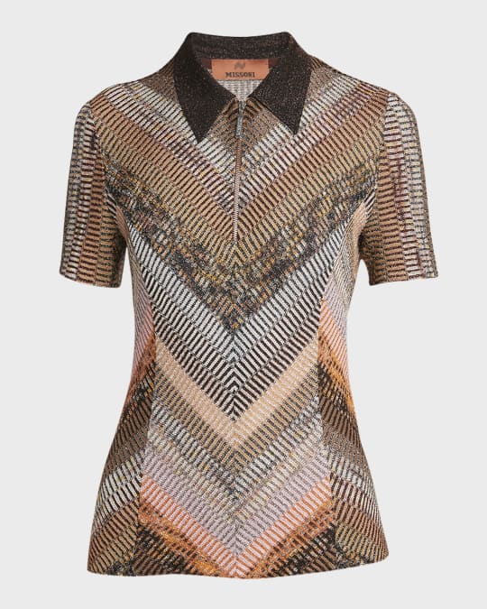 Missoni Chevron Zip Front Polo Top | Neiman Marcus