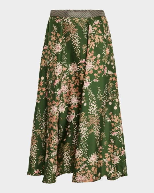 Pierre-Louis Mascia Floral-Print Silk Midi Skirt | Neiman Marcus