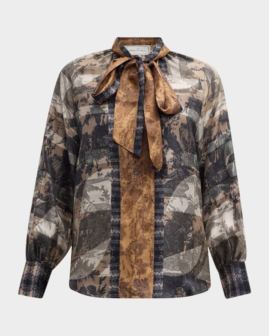 Pierre-Louis Mascia Toile-Print Silk Blouse | Neiman Marcus