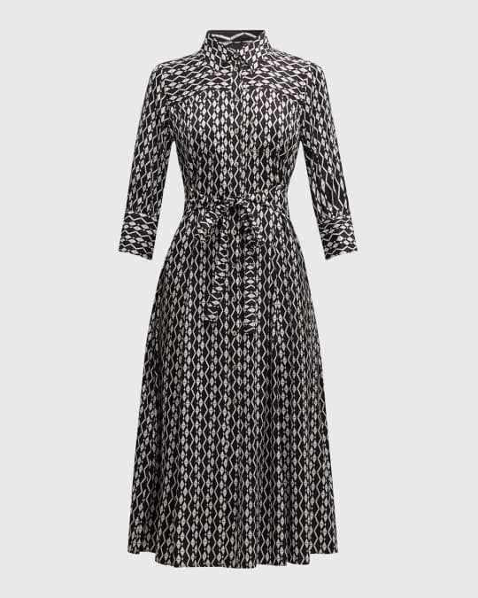 Marella Gerusia Geometric-Print Twill Midi Shirtdress | Neiman Marcus