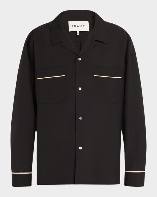 FRAME Men's Piped Pajama Shirt | Neiman Marcus