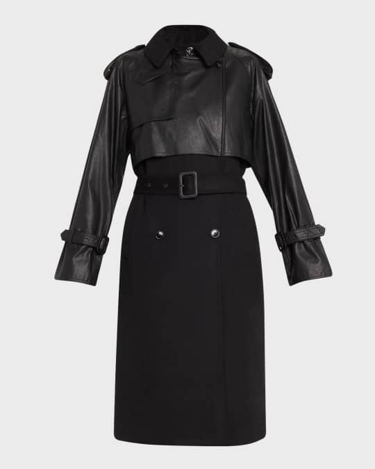 Kobi Halperin Thalia Wool and Faux Leather Coat | Neiman Marcus