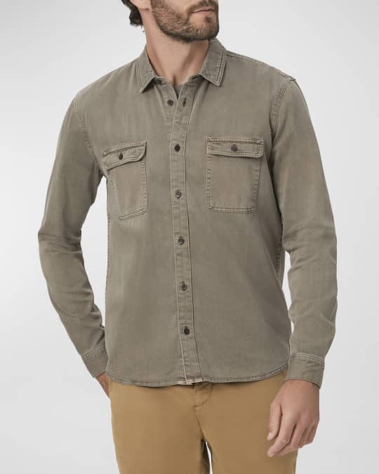 PAIGE Men's Martin Sueded Twill Button-Down Shirt | Neiman Marcus