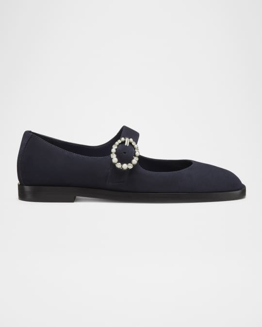 Stuart Weitzman Suede Embellished Mary Jane Flats | Neiman Marcus