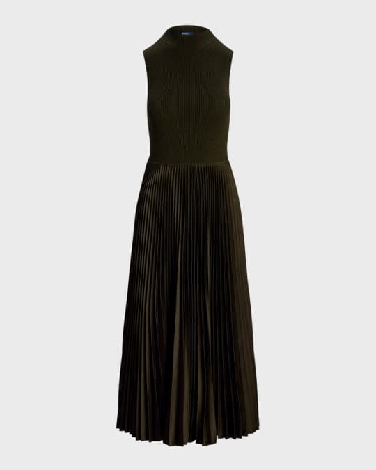 Polo Ralph Lauren Pleated Sleeveless Mockneck Dress | Neiman Marcus