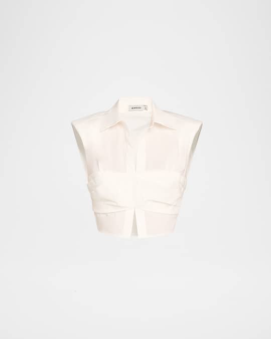 SIMKHAI Emie Cropped Box-Sleeve Cotton Poplin Top | Neiman Marcus