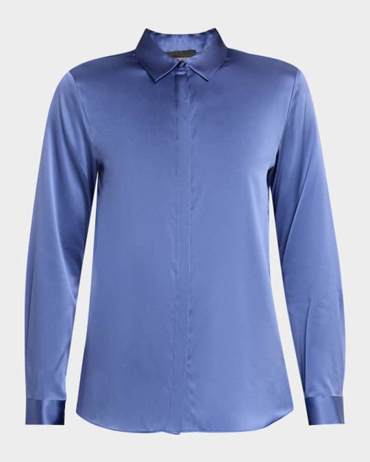 Emporio Armani Button-Down Shiny Silk Blouse | Neiman Marcus