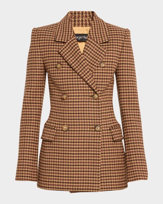 Sergio Hudson Houndstooth Double-Breasted Slim Wool Jacket | Neiman Marcus