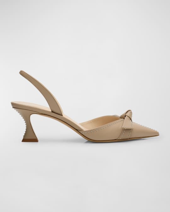 Alexandre Birman Clarita Stud Leather Bow Slingback Pumps | Neiman Marcus