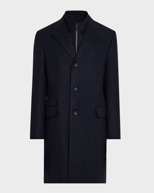 Corneliani Men's Wool Mini Check Vested Overcoat | Neiman Marcus