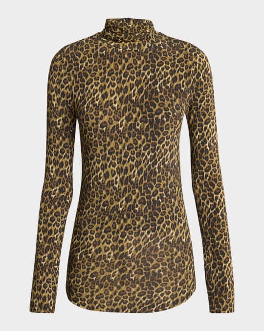 Isabel Marant Joyela Leopard Print Jersey Turtleneck Top | Neiman Marcus