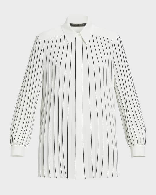 Marina Rinaldi Plus Size Ola Pleated Striped Shirt | Neiman Marcus