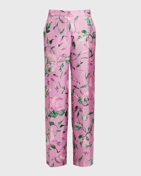 Marina Rinaldi Plus Size Maremma Floral-Print Silk Pants | Neiman Marcus