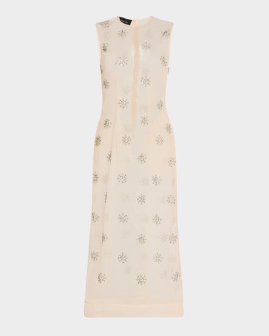 Simone Rocha Crystal Sleeveless Sheer Midi Dress | Neiman Marcus