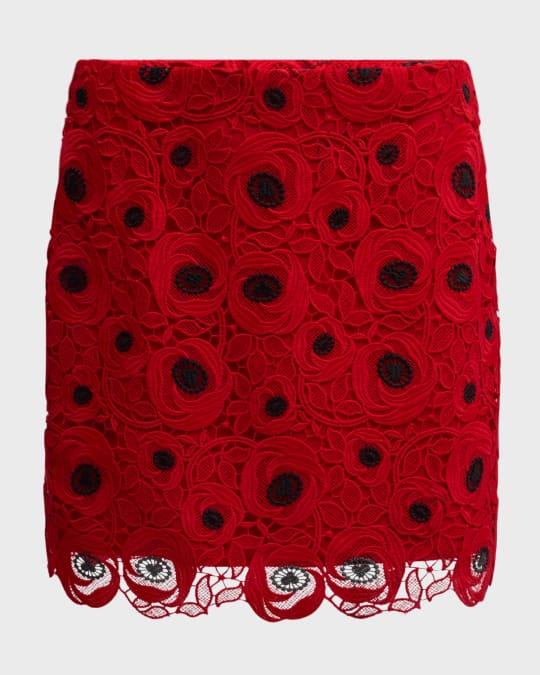 Milly Embroidered Floral Lace Mini Skirt | Neiman Marcus