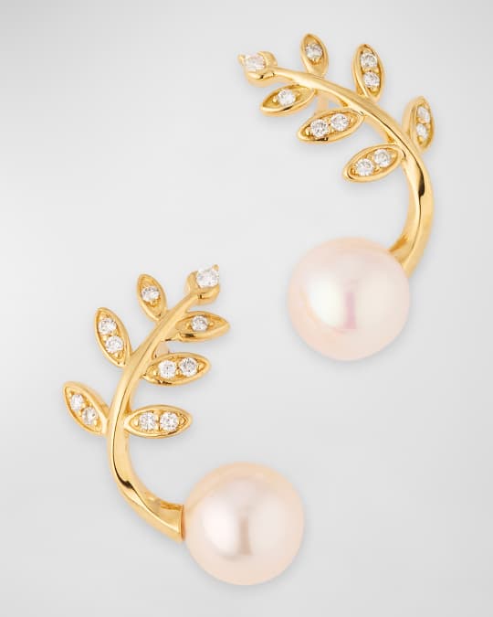 Belpearl 18K Yellow Gold 8mm Akoya Pearl and Diamond Earrings | Neiman Marcus