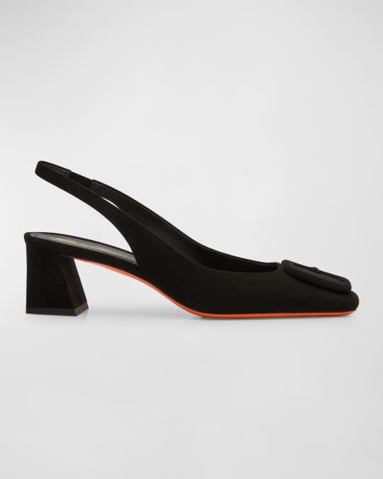 Santoni Suede Buckle Slingback Pumps | Neiman Marcus