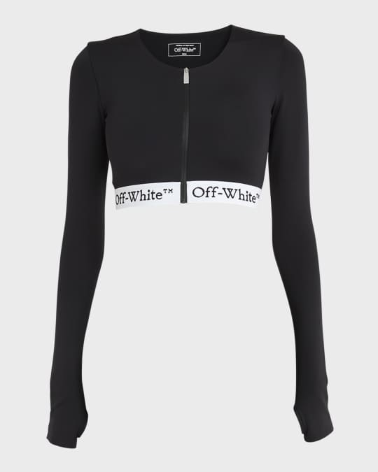 Off-White Zipped Crop Top with Logo Band | Neiman Marcus