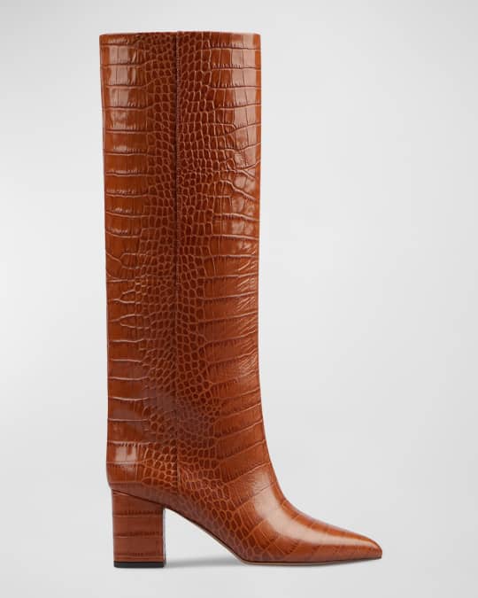 Paris Texas Anja Knee-High Croc-Embossed Leather Boots | Neiman Marcus