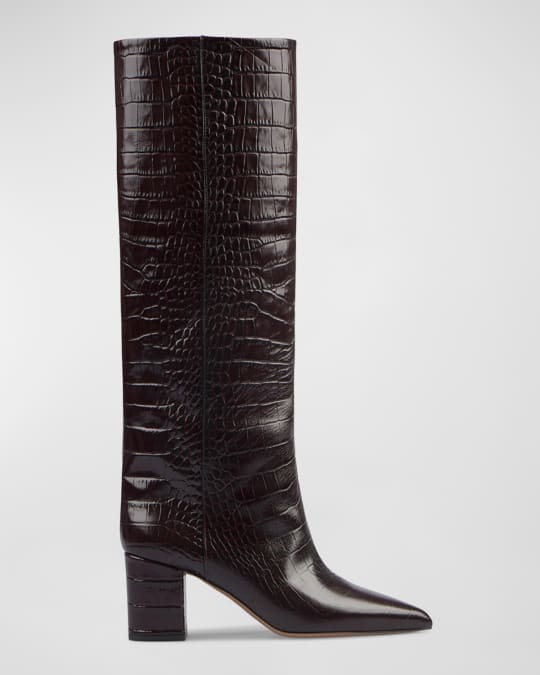 Paris Texas Anja Knee-High Croc-Embossed Leather Boots | Neiman Marcus