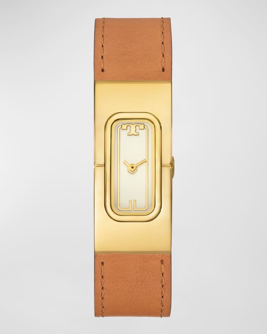 Tory Burch T Watch with Reversible Leather and Gold Tone Stainless ...