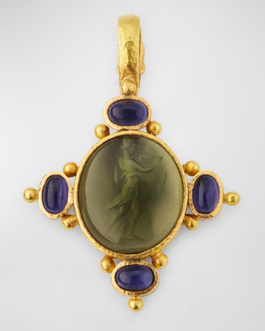 Elizabeth Locke 19K Yellow Gold Venetian Glass Intaglio Cabochon Temple ...