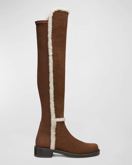 Stuart Weitzman 5050 Bold Suede Shearling Knee Boots | Neiman Marcus