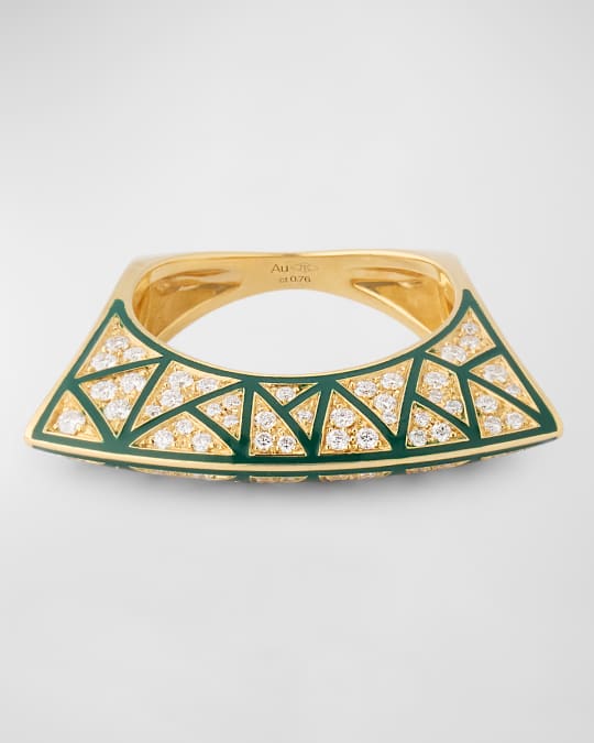 Dries Criel 18K Yellow Gold White Diamond and Green Enamel Lotus Ring ...