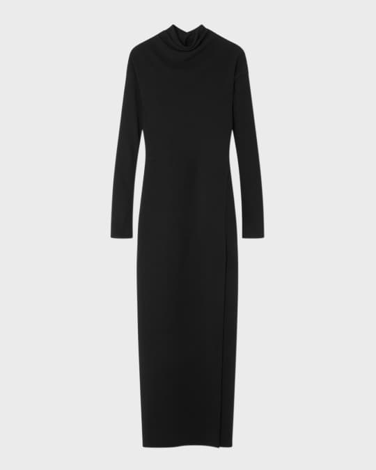 Versace Draped Turtleneck Long-Sleeve Cady Gown | Neiman Marcus