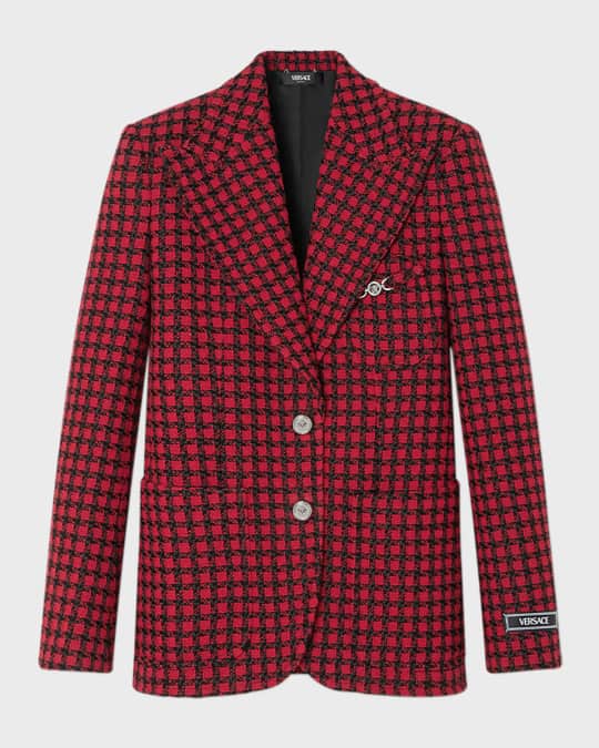 Versace Bicolor Windowpane Tweed Single-Breasted Jacket | Neiman Marcus