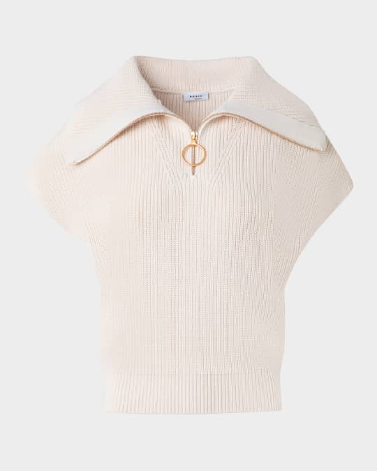 Akris punto Sailor-Collar Cap-Sleeve Zip Knit Sweater | Neiman Marcus