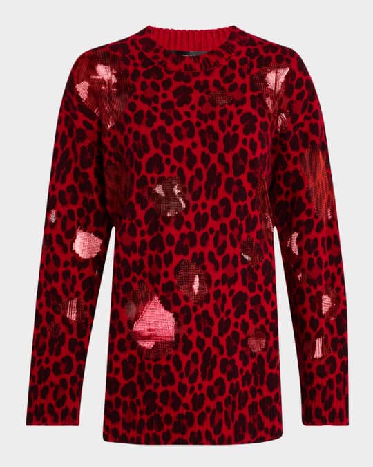 Versace Leopard-Print Distressed Wool Sweater | Neiman Marcus