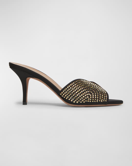 Malone Souliers Asymmetrical Studded Satin Mule Sandals | Neiman Marcus