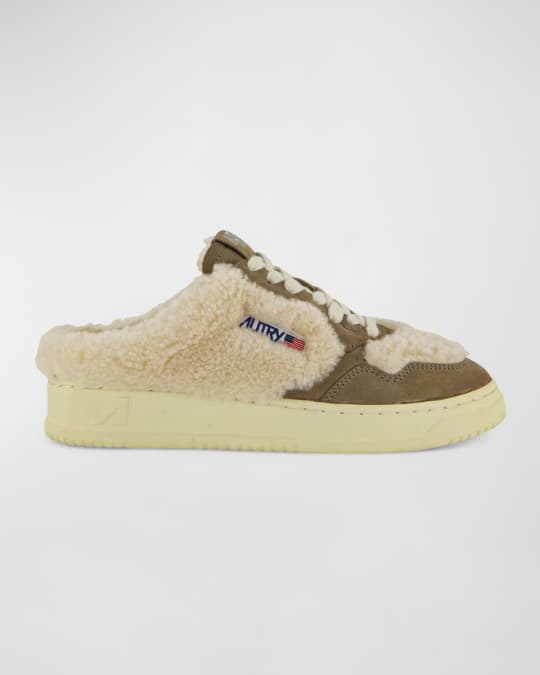 AUTRY Medalist Suede Shearling Sneaker Mules | Neiman Marcus