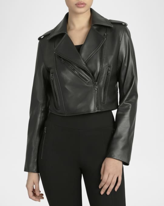 Blanc Noir Cleo Cropped Leather Moto Jacket | Neiman Marcus