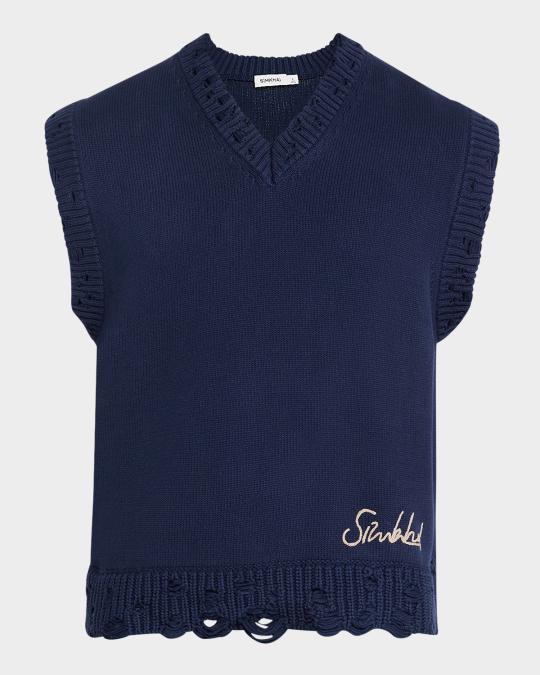 SIMKHAI Men's Zayn Distressed Sweater Vest | Neiman Marcus