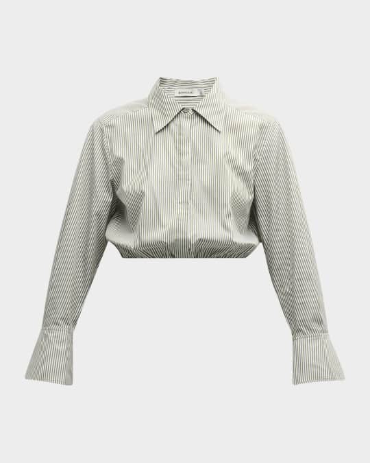 SIMKHAI Blythe Cropped Cotton Stripe Button-Front Top | Neiman Marcus