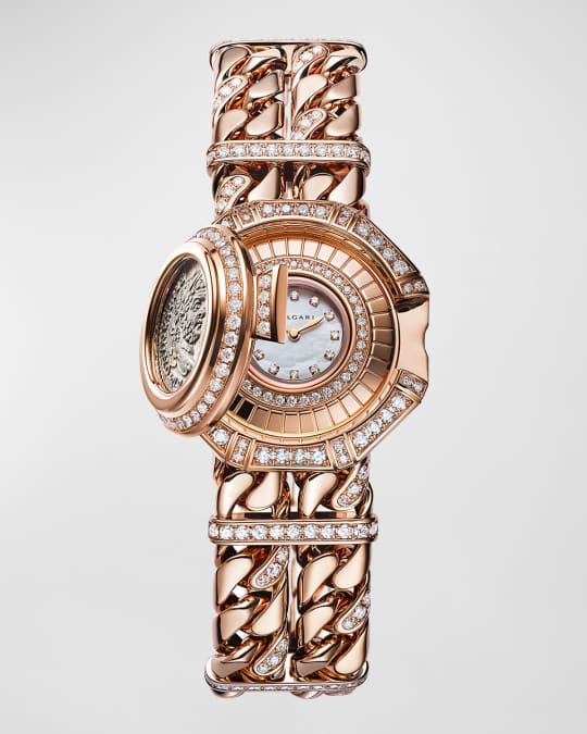 BVLGARI 33mm 18K Rose Gold Monete Catene High Jewelry Secret Watch with ...