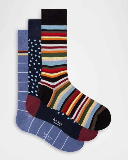 Paul Smith Men's Stripe Dot Stripe 3-Pack Crew Socks | Neiman Marcus