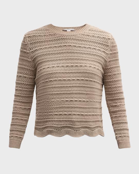 Autumn Cashmere Scalloped Mixed-Stitch Sweater | Neiman Marcus