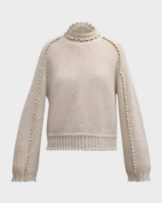 Autumn Cashmere Speckled Mock-Neck Ruffle Cashmere Sweater | Neiman Marcus