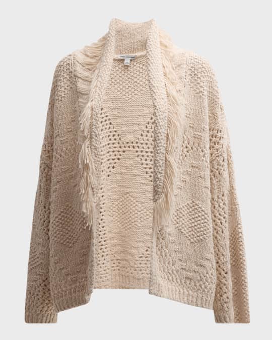 Autumn Cashmere Fringe-Trim Diamond Knit Jacket | Neiman Marcus