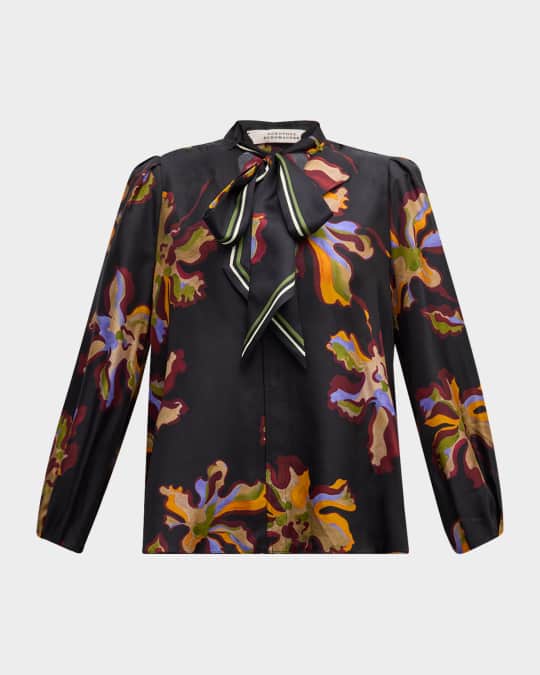 DOROTHEE SCHUMACHER Floral Seductive Tie-Neck Silk Blouse | Neiman Marcus