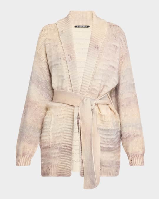 CANESSA Distressed Shawl-Collar Cashmere Cardigan | Neiman Marcus
