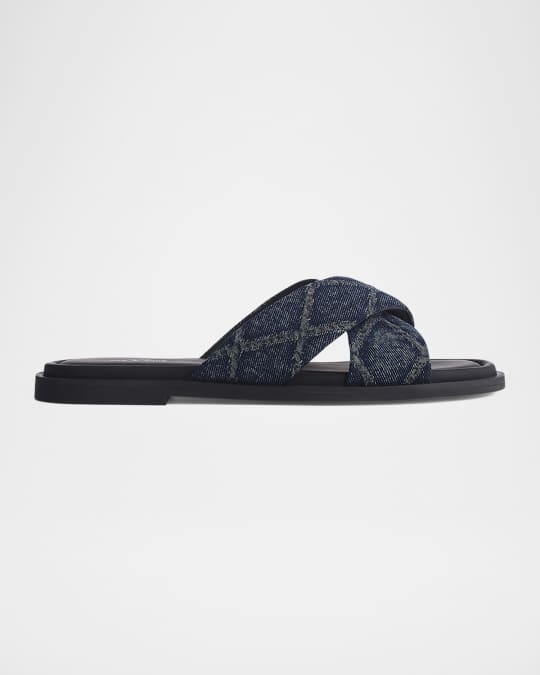 Rag & Bone Geo Denim Crisscross Slide Sandals | Neiman Marcus