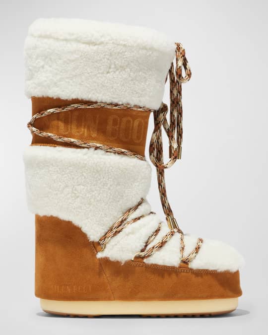 Moon Boot Icon Suede Shearling Tall Snow Boots | Neiman Marcus