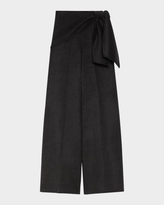 Max Mara Arsenio Waist-Tie Wide-Leg Wool Trousers | Neiman Marcus