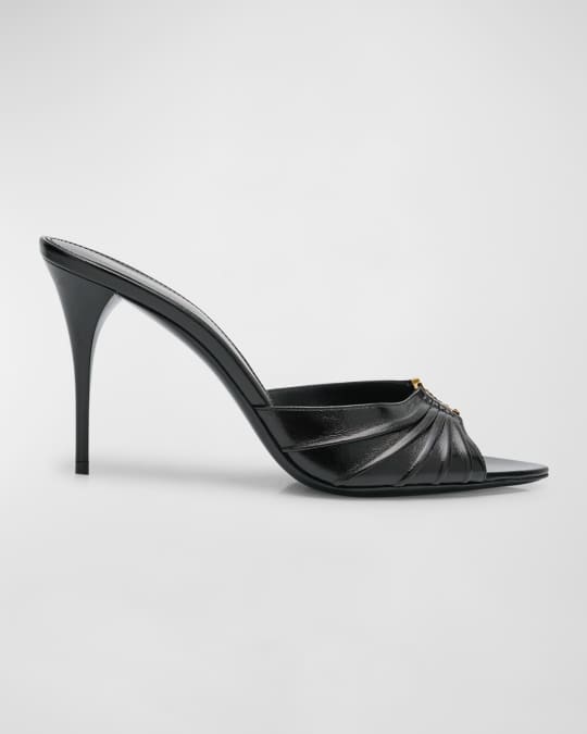 Saint Laurent Babylone YSL Ruched Leather Mule Sandals | Neiman Marcus